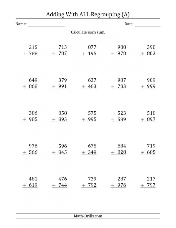 Triple Digit Addition Worksheets 99Worksheets
