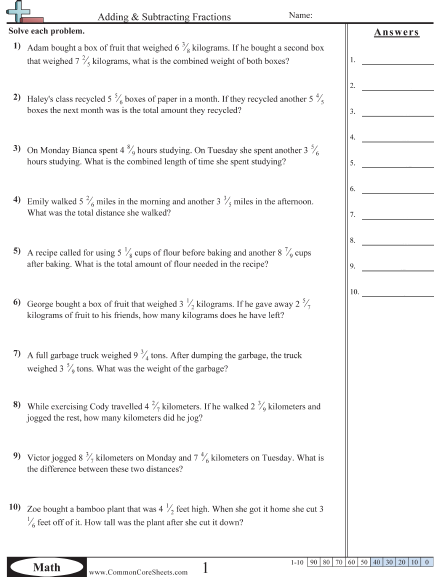 Adding With Unlike Denominators Word Problem Worksheets 99worksheets 