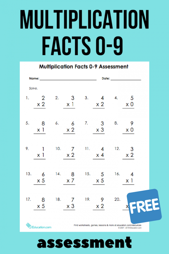 Multiplication Facts 0 9 Assessment Worksheets 99Worksheets