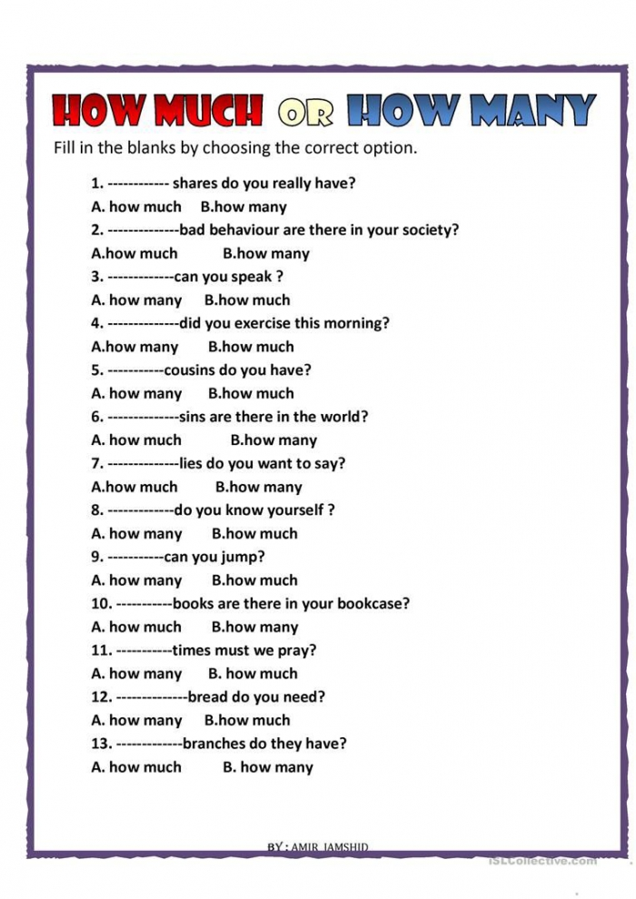  How Much Or How Many Worksheets 99Worksheets