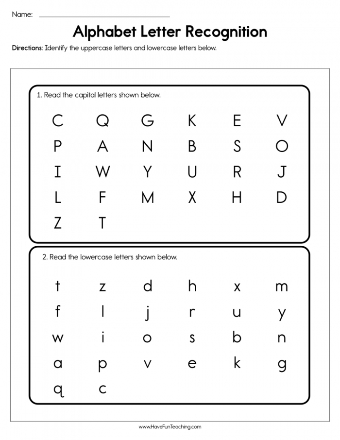 Identifying Letters Assessment Worksheets 99Worksheets