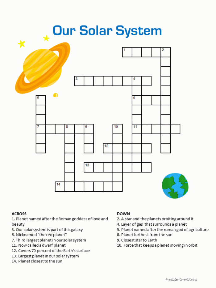 Planet Pictures Crossword Worksheets 99Worksheets