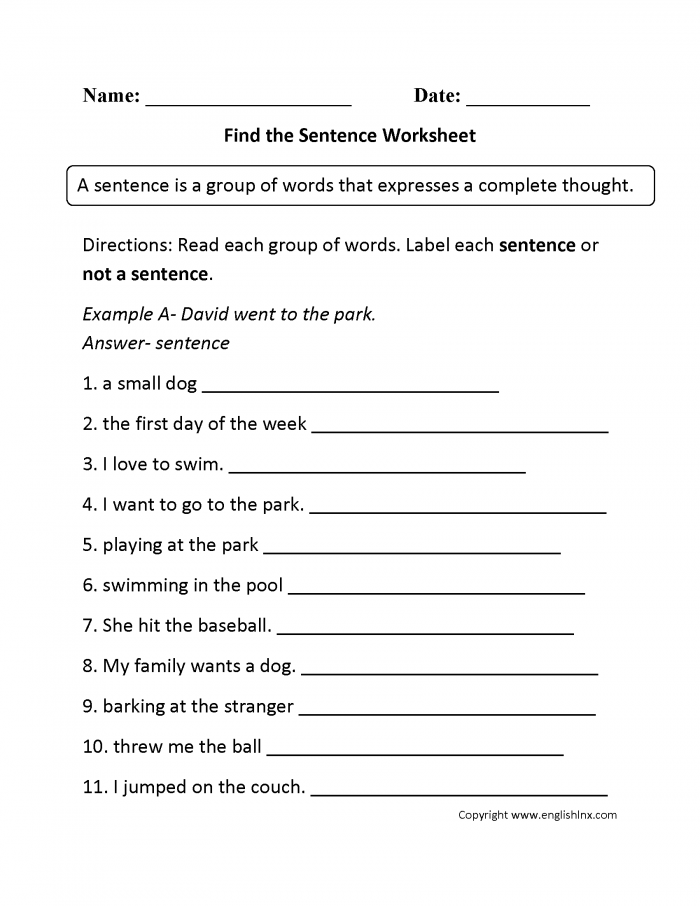 Find The Sentence Patterns Worksheets 99Worksheets