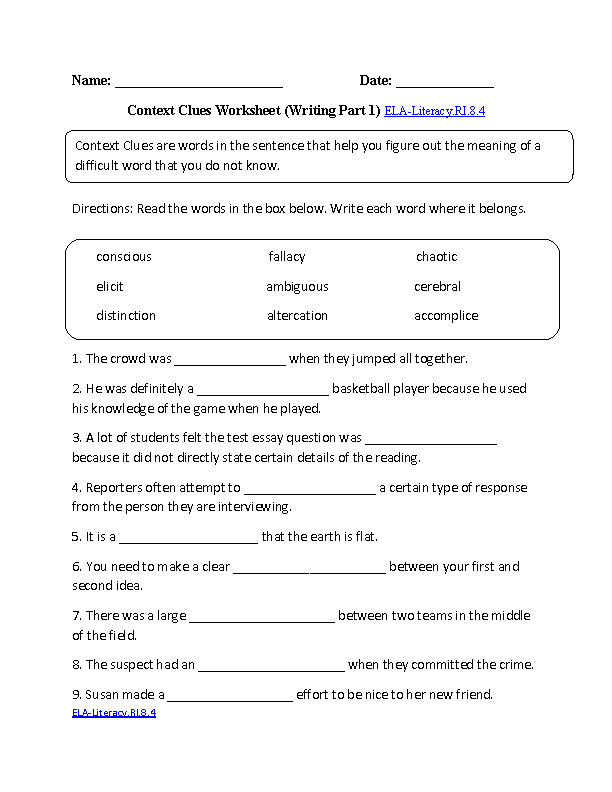 Finding Word Meaning Context Clues And Text Features Worksheets 